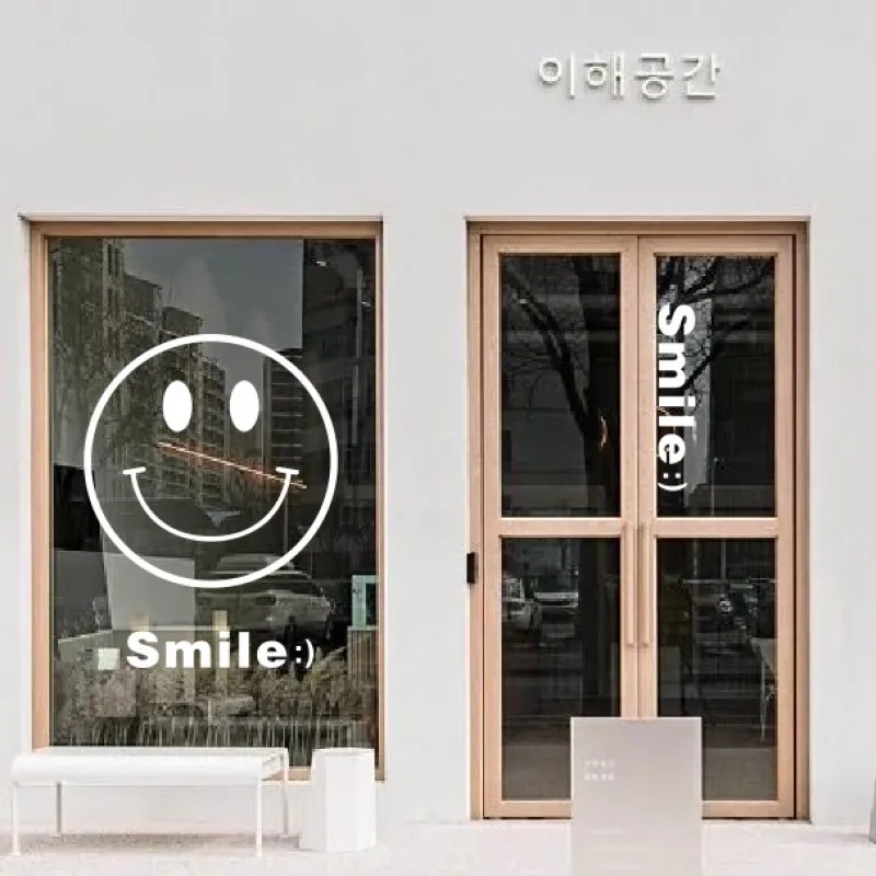Smile Smiley Face Sticker Milk Tea Dessert Shop Anti-collision Glass ...