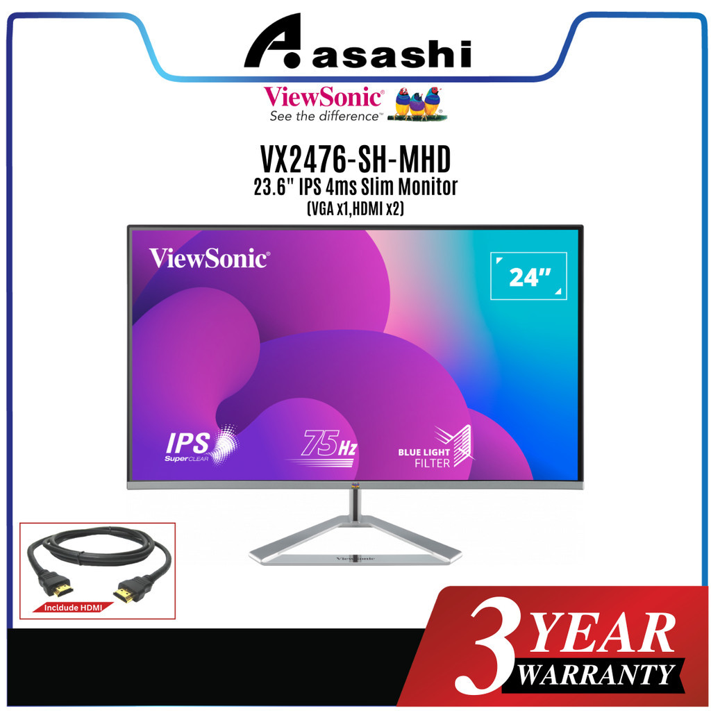 Viewsonic VX2476-SH / VX2476 / VX2476-SH-MHD 23.6" IPS 4ms Slim Monitor ...