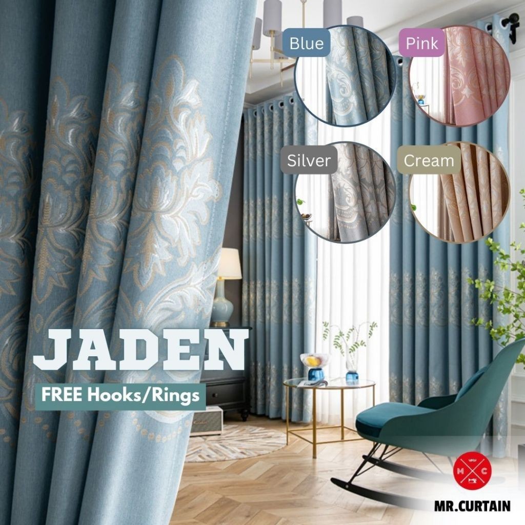 MR.CURTAIN Jaden Langsir Blackout Siap Jahit Bunga Cangkuk & Ring ...