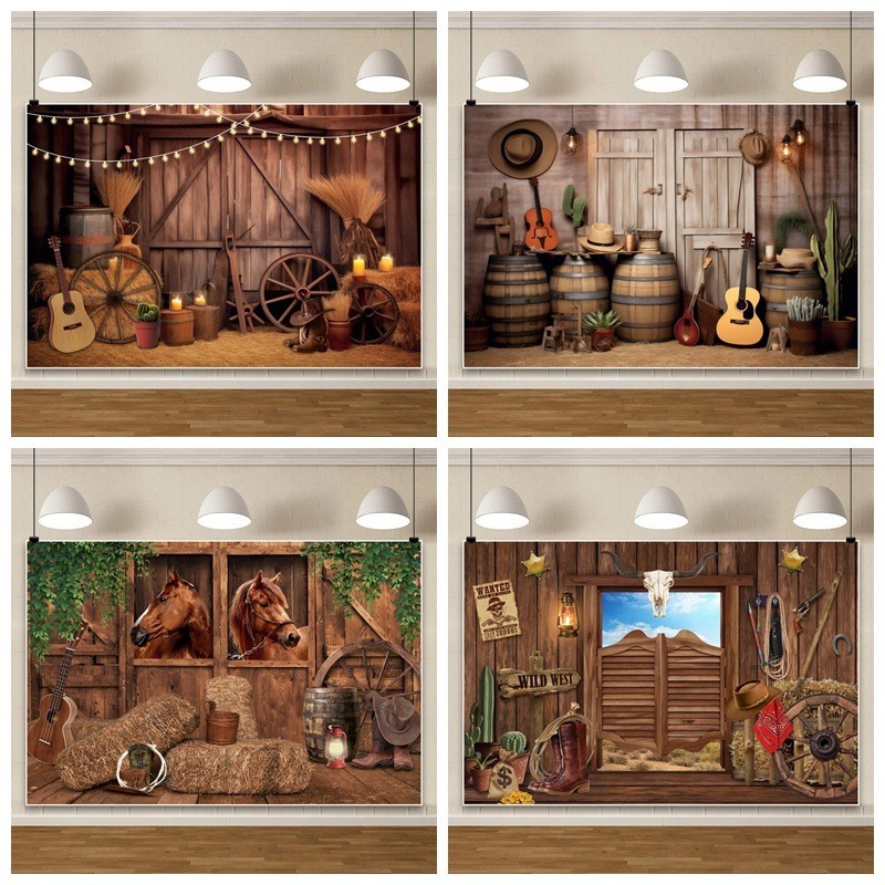 Western Cowboy Background Fabric Themed Party Decoration Retro Farm ...