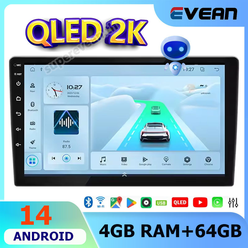 Android 14 QLED 2K Screen Android Car Player 4Core 4GB RAM+64GB 2din 9 ...