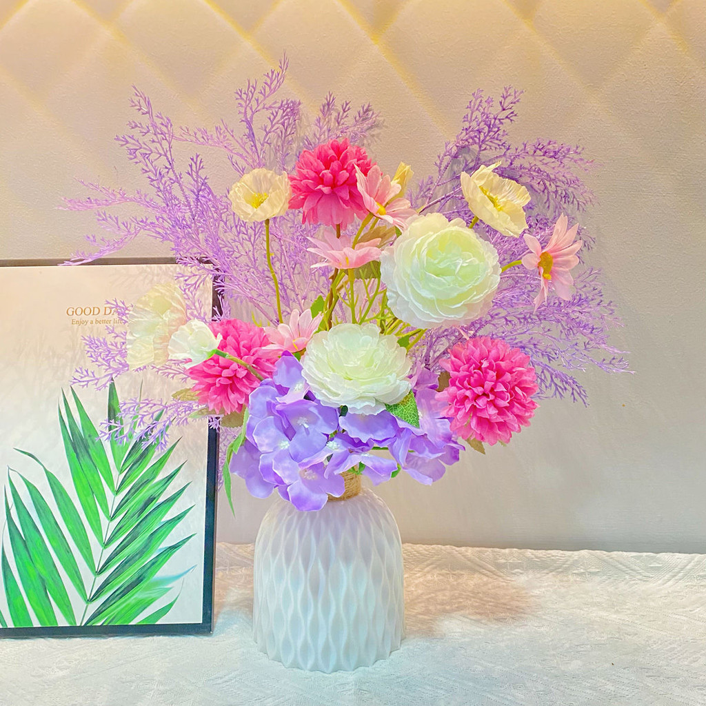 Bunga tiruan gaya, perabot bunga palsu, ruang tamu, meja makan, susunan ...