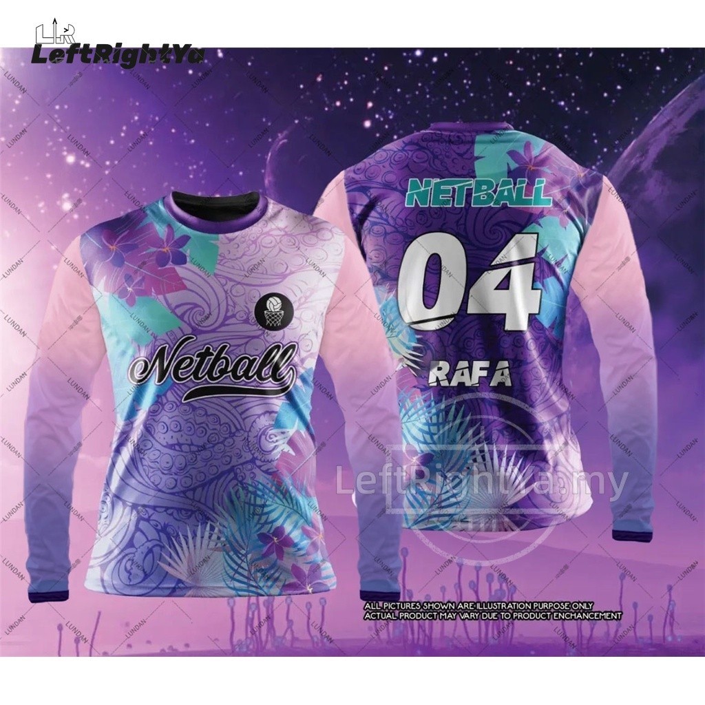 Baju Jersey Custom Nama Lengan Panjang Netball Jersey for Women and Men ...