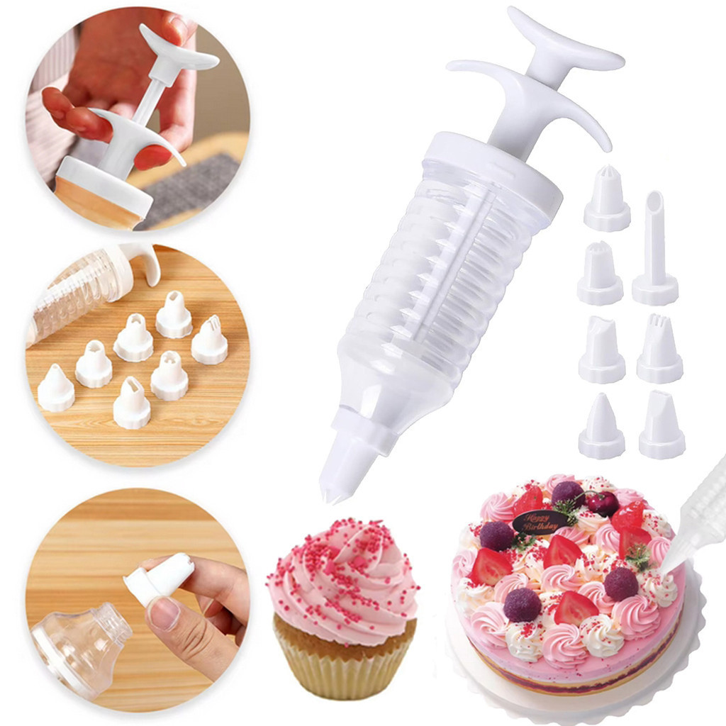 8pcs/set Pastry Bags Plastic Piping Syringe Set, Cream Decorating Gun ...