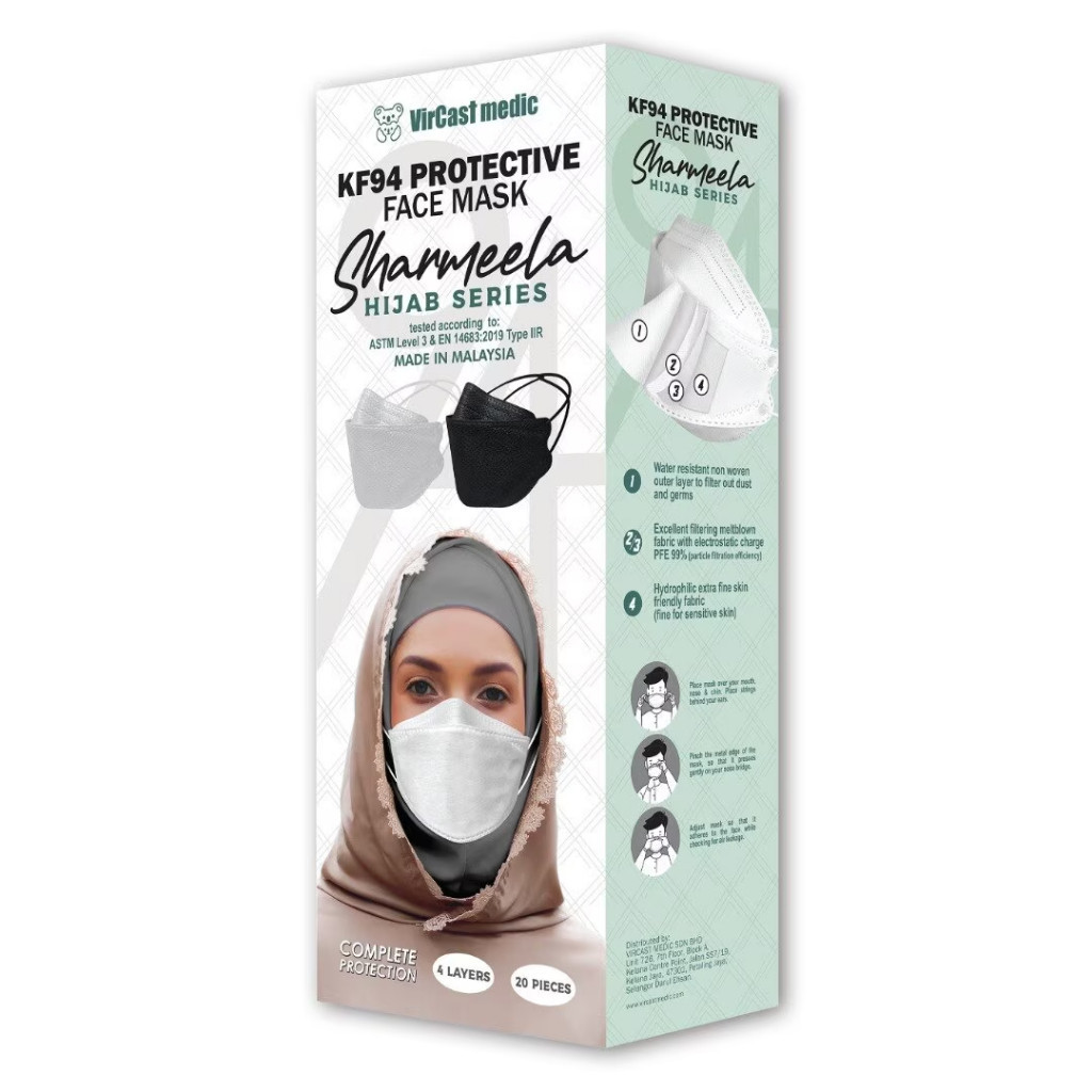 VIRCAST MEDIC Sharmeela Hijab KF94 Protective Face Mask 20's | Shopee ...