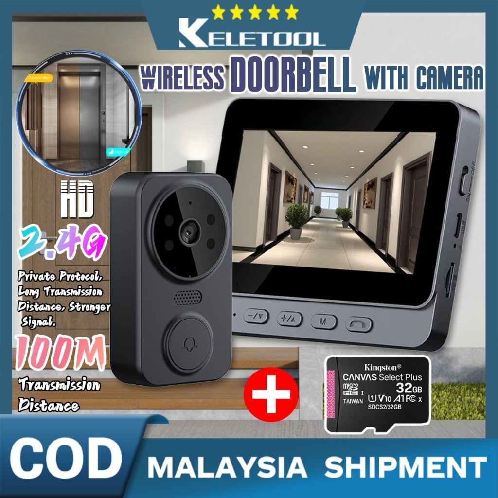 Wireless Door Bell With Camera Video Loceng Rumah Tanpa Wayar Elektrik Calling System Smart ...