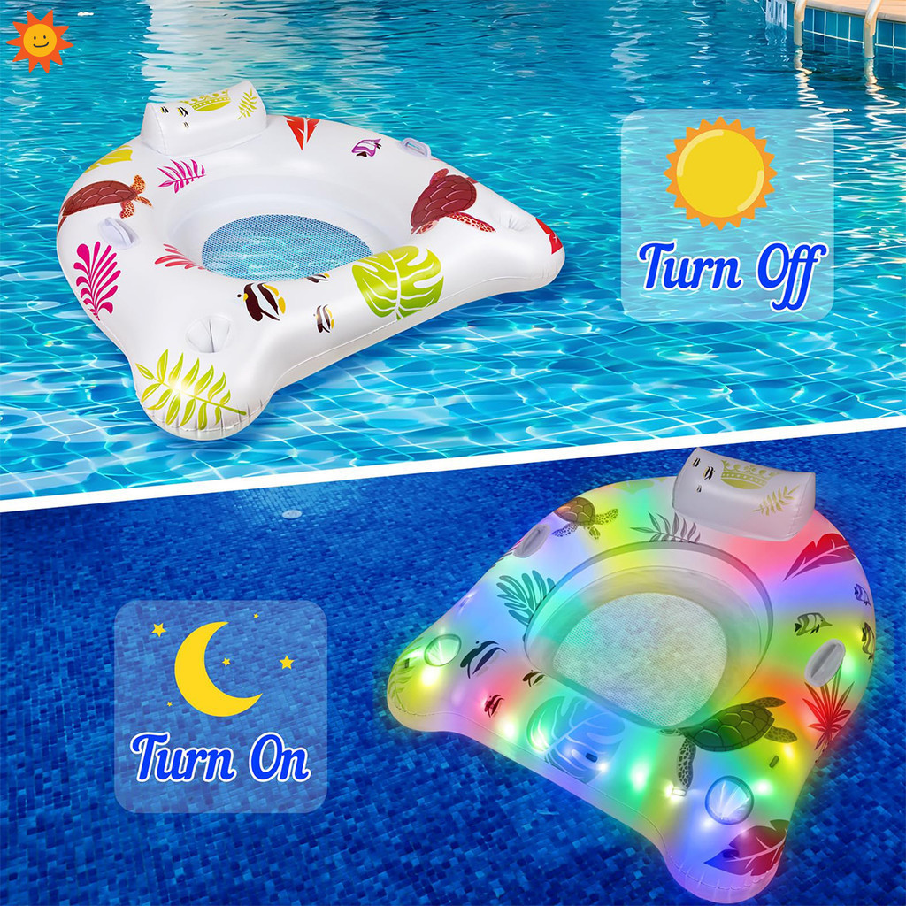 LED Illuminated Pool Mattress Inflatable Pool Lounger 2 Cup Holders ...