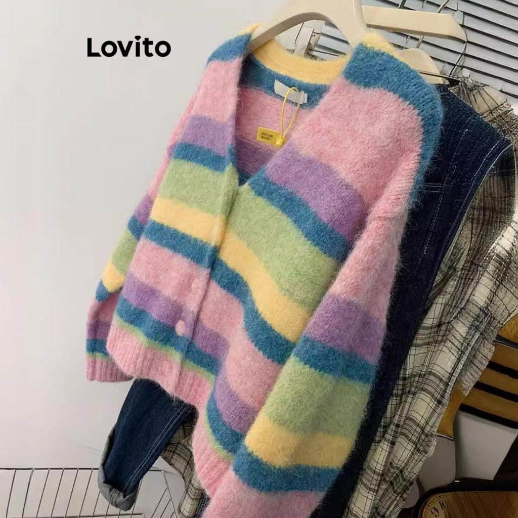 Lovito Casual Striped Button Cardigans for Women LNL62313 Lovito ...