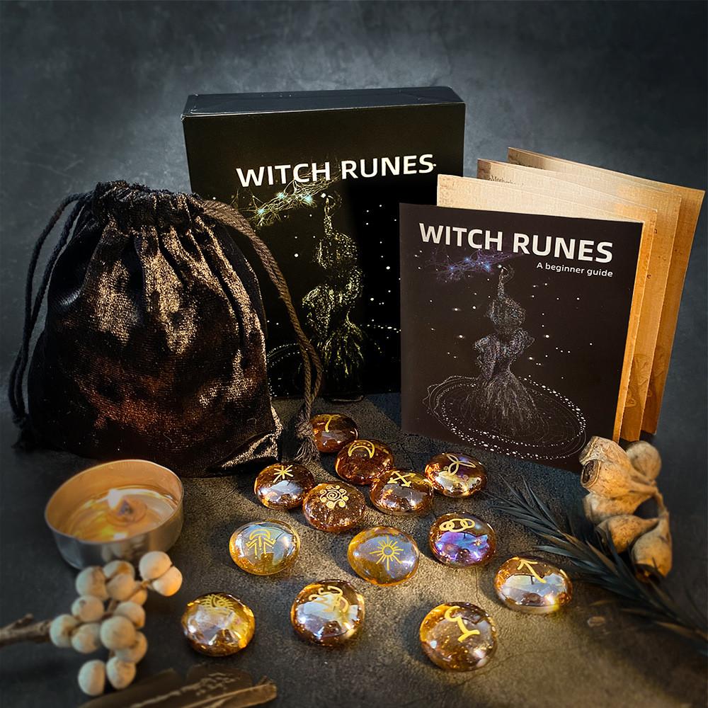 Witch Runes Glass Carving Witch Letter Symbol Inscription Stone 13 ...