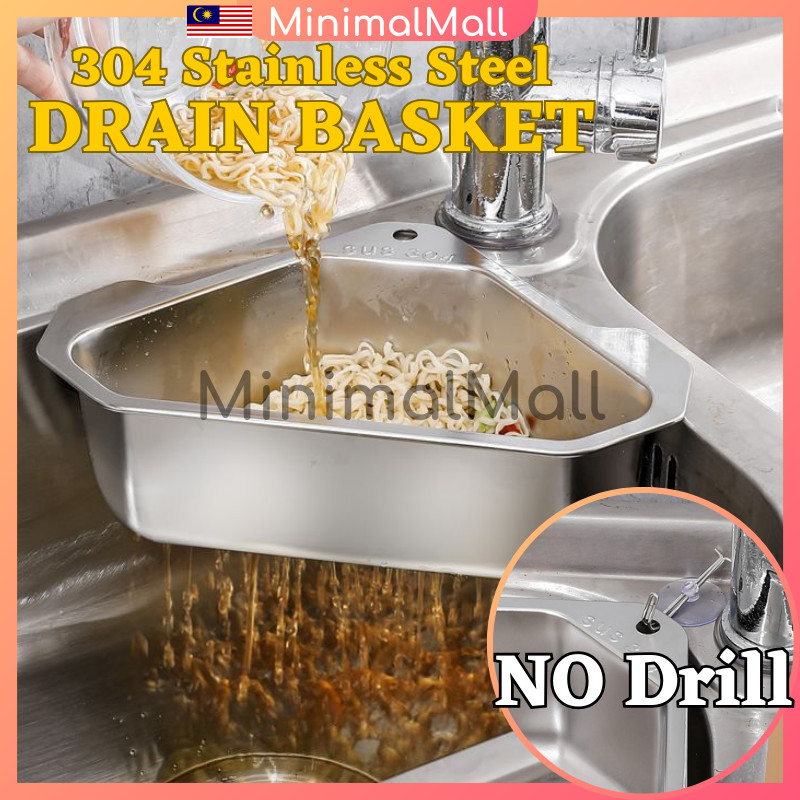 Kitchen Sink 304 Stainless Steel Triangle Drain Basket Hanging Dish ...