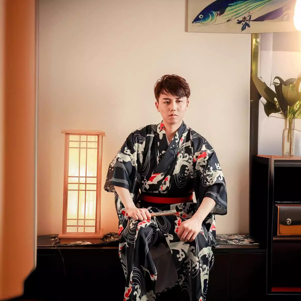 Japanese Kimono Men Formal Clothes Flower Beautiful Men Goldfish Wave ...