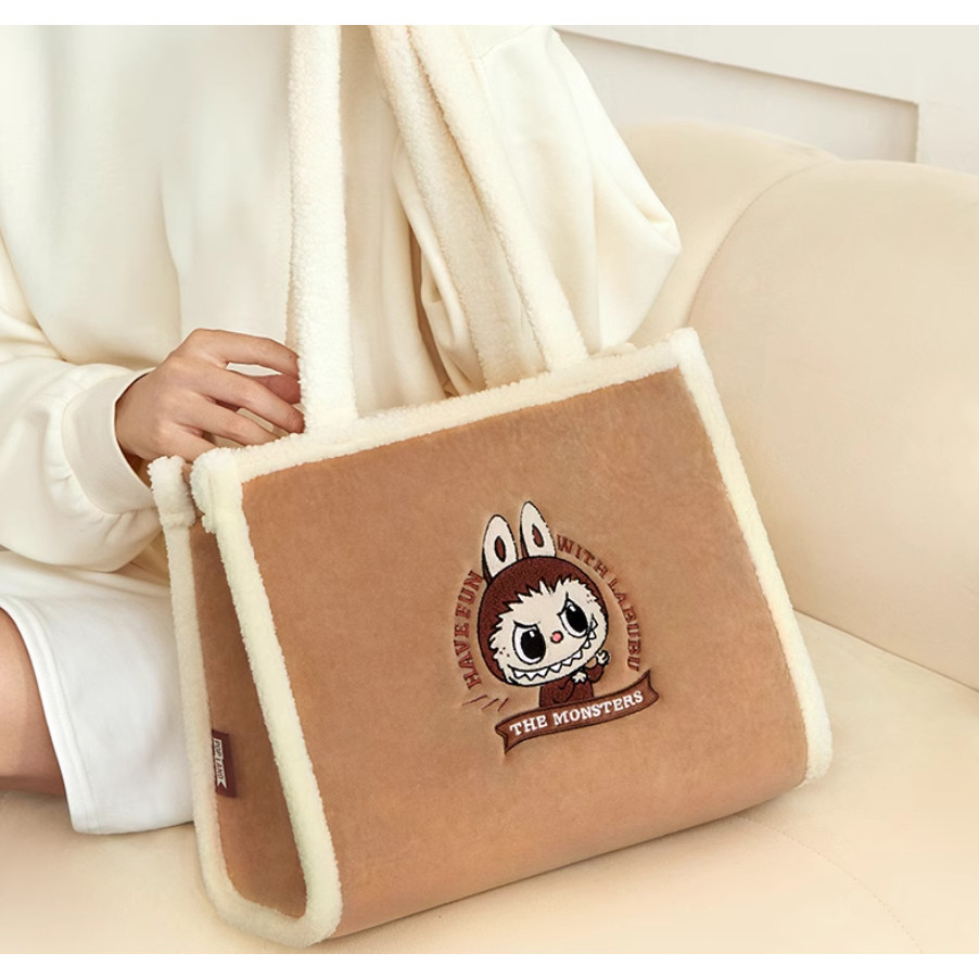 Popmart labubu Plush Tote Bag Brown Cute Trendy Bag Classic Series ...