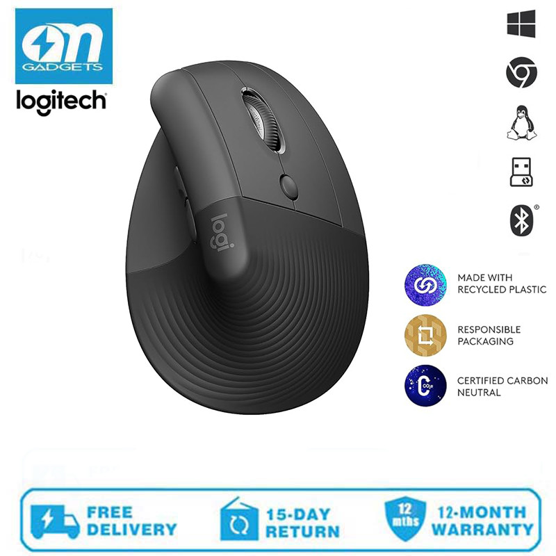 Logitech Lift Vertical Ergonomic Mouse, Wireless, Bluetooth or Logi ...