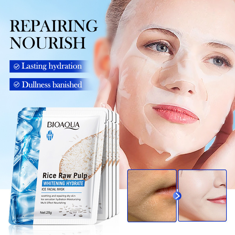 BIOAQUA Rice Raw Pulp Whitening Hydrate Ice Facial Mask Soothing Repair ...