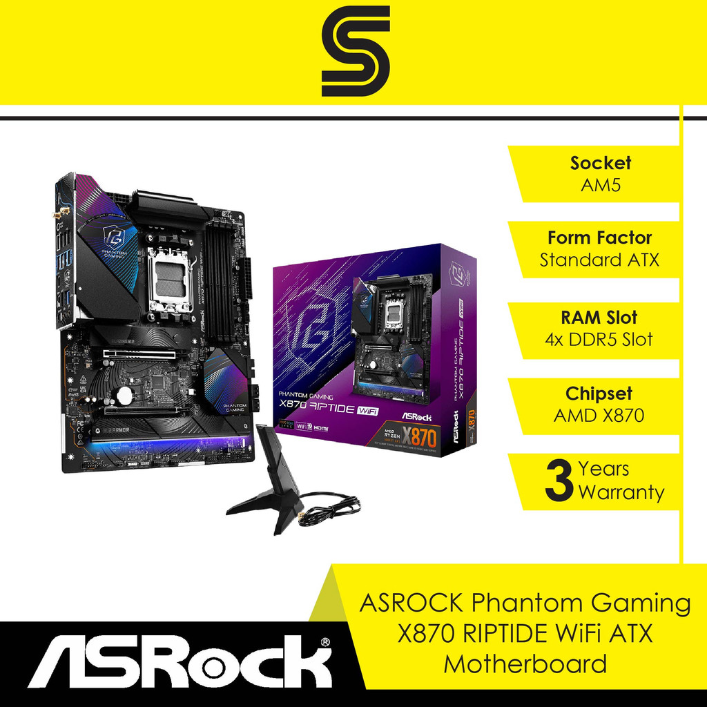 ASROCK Phantom Gaming X870 Riptide WiFi AM5 ATX Motherboard | Shopee ...