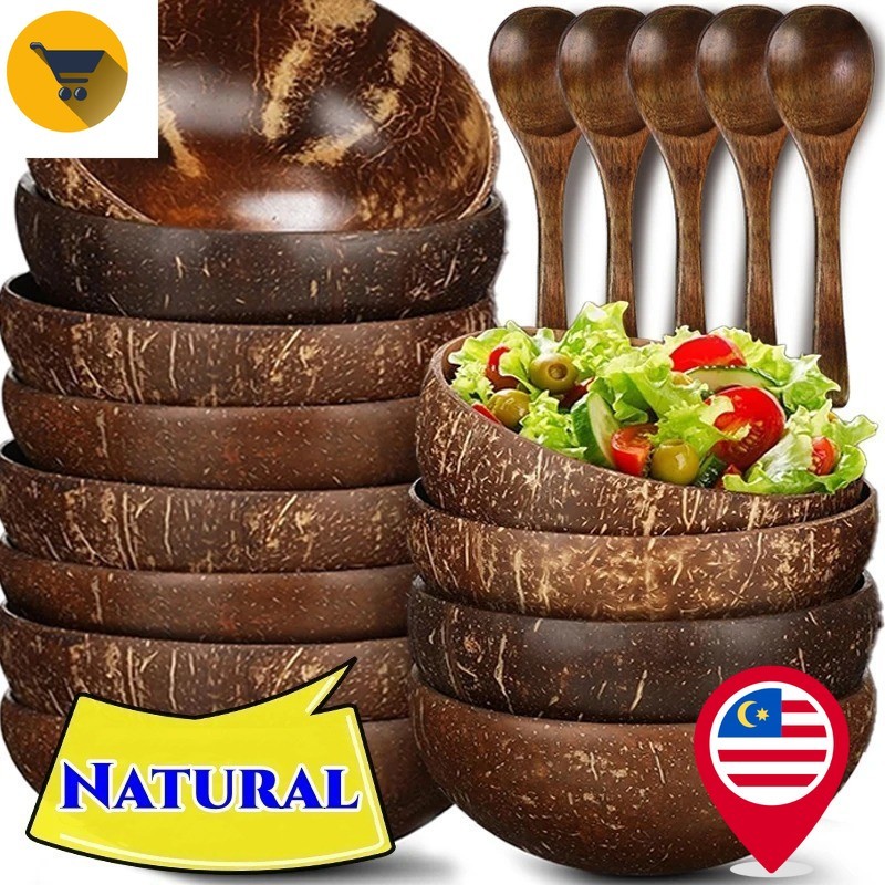 MK2 Coconut Bowl with Spoon - Polished Coconut Shell Bowl - Serving ...