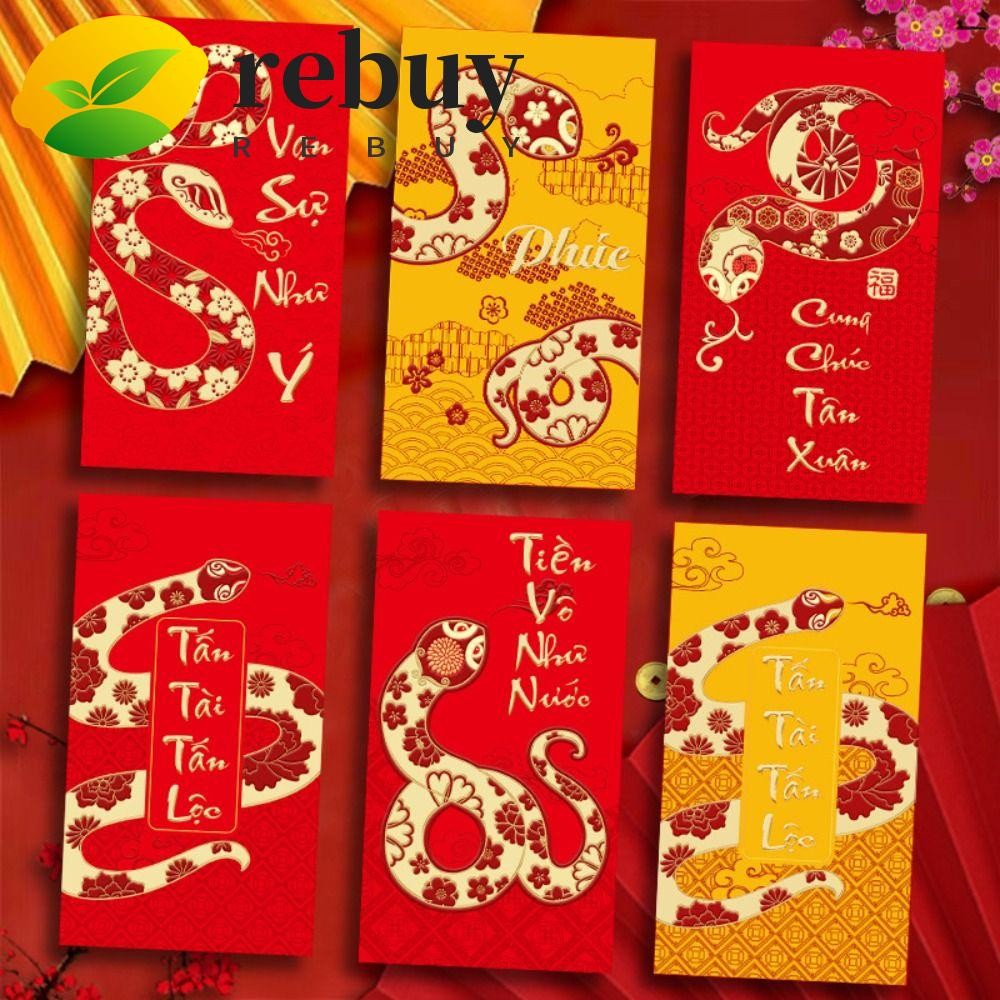 REBUY 6PCS 2025 New Year Red Envelope, Vietnam Blessing Snake Pattern ...