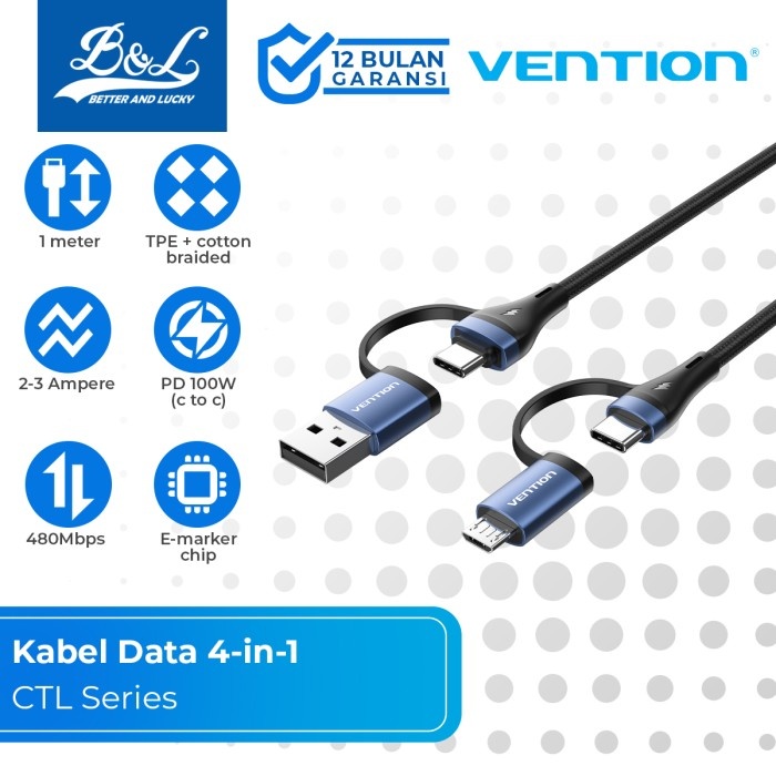 Vention CTL Series 4 in 1 Data Cable USB/Type-C to Type-C/Micro PD 100W ...