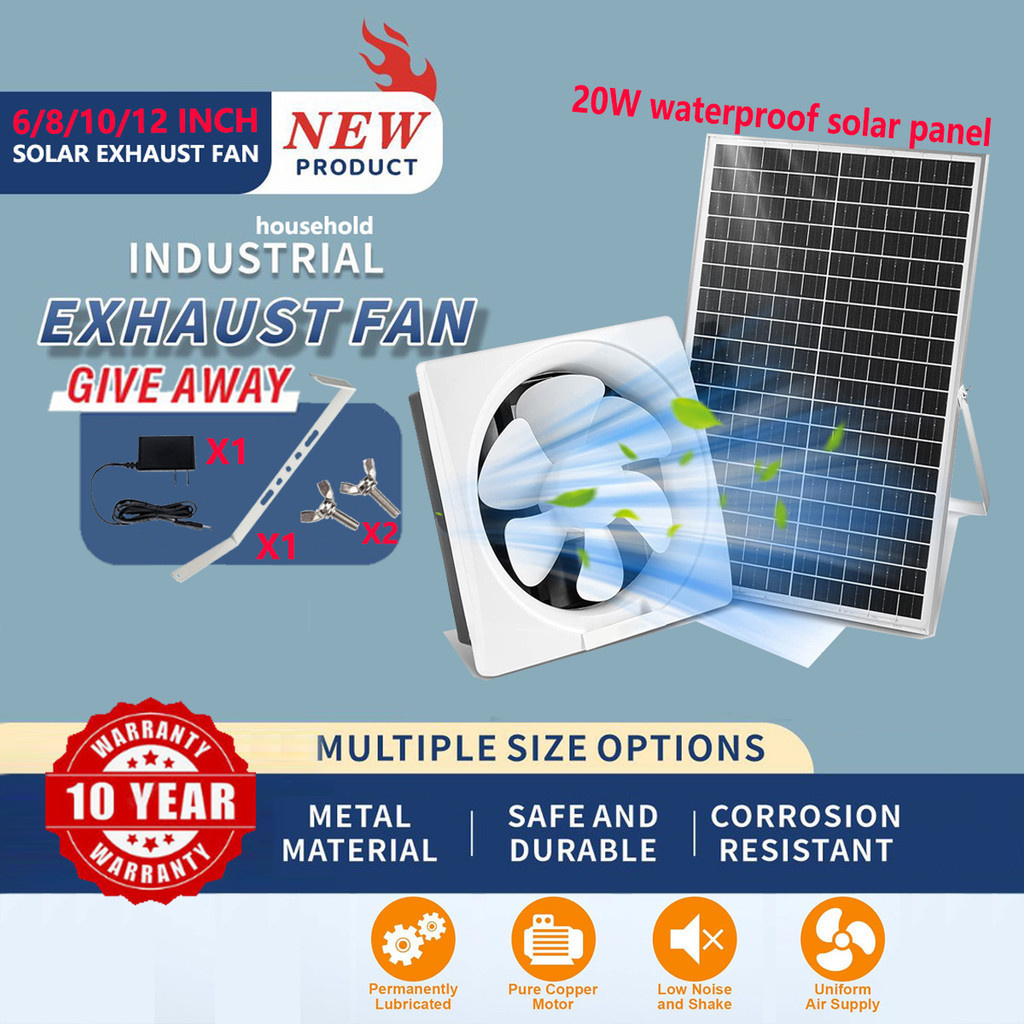 DC Solar Air Fan Mini Powered Exhaust Fan, 20W Solar Panel + 8 ...