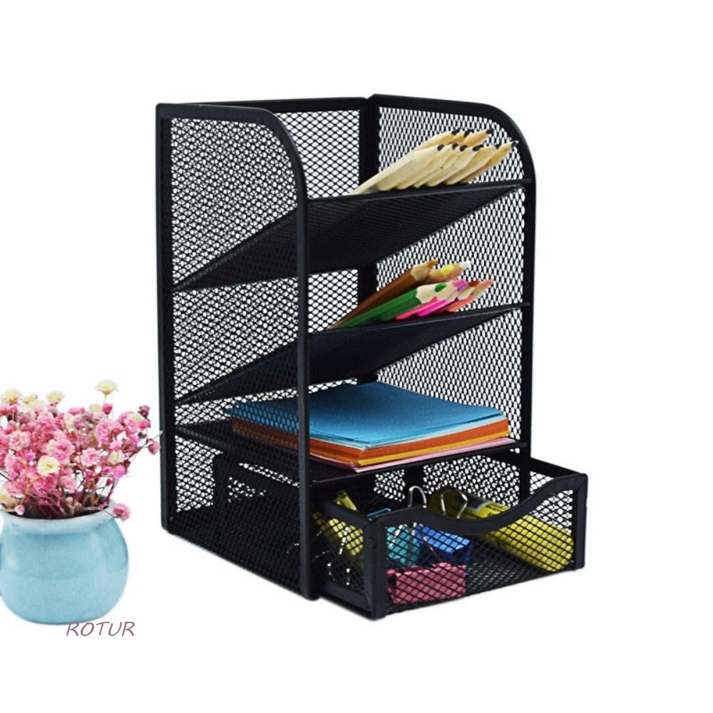 ROTUR Pencil Storage Box, with Drawer 4 Layer Desk Pen Holder, Black ...