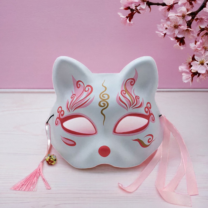 God Girl Photo Props Pink Painted Japanese Style Fox Mask Half Face ...