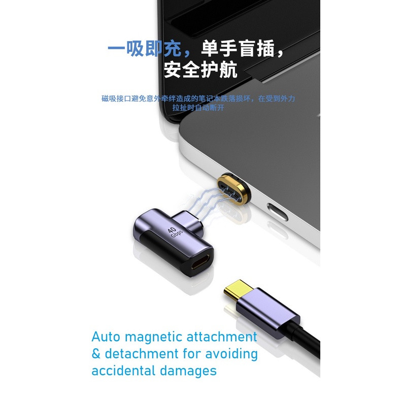 PD3.1 140W 40Gb 90 degree L shape elbow Magnetic Type-C To USB-C 4K ...