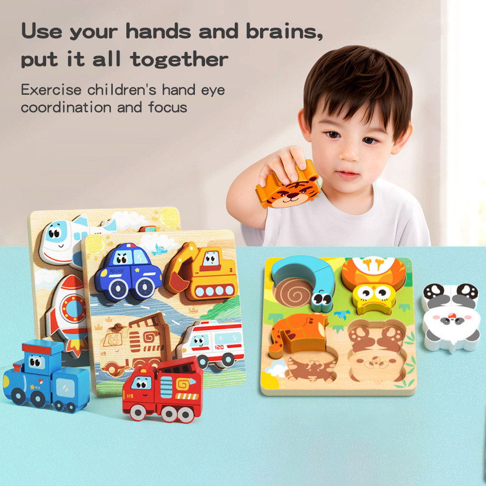 Bevavar Teka-Teki Kayu 3D 4 In 1 Animal Wooden Puzzle Thick Block ...