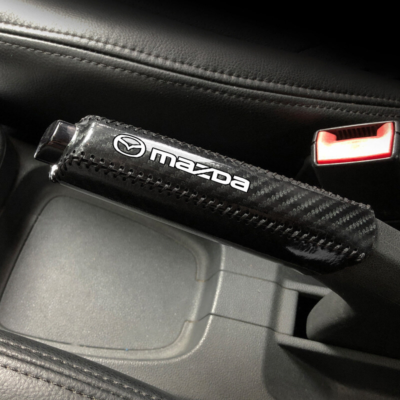 Carbon Fiber Car Leather Handbrake Cover Protective Sleeve Hand Brake ...