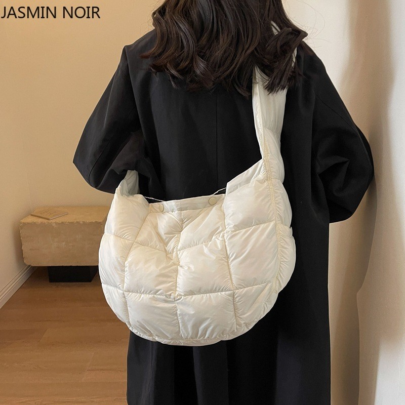 JASMIN NOIR Women Brand Cotton Plaid Quilted Crossbody Bag Puffy Padding Down Lightweight Large ...