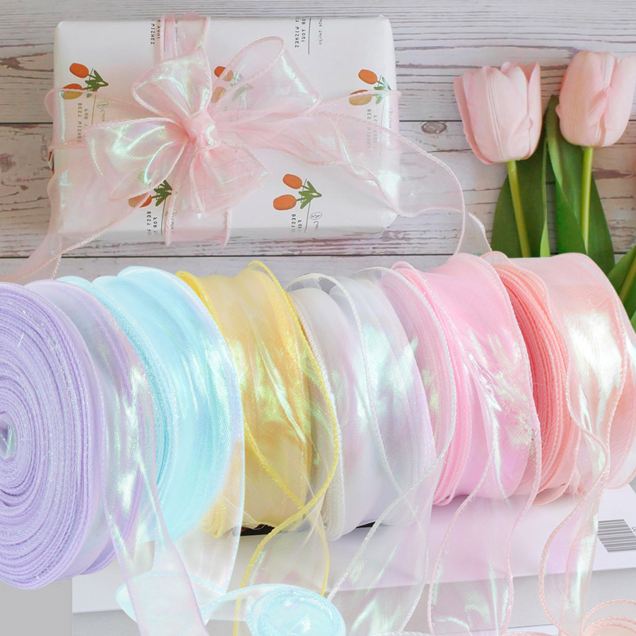 10/50Yards Iridescent Fishtail Yarn Gift Ribbons for Flowers Bouquet ...