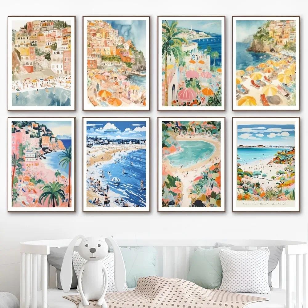 Poster Ilustrasi Musim Panas Pantai Pandangan Udara - Hiasan Bilik ...