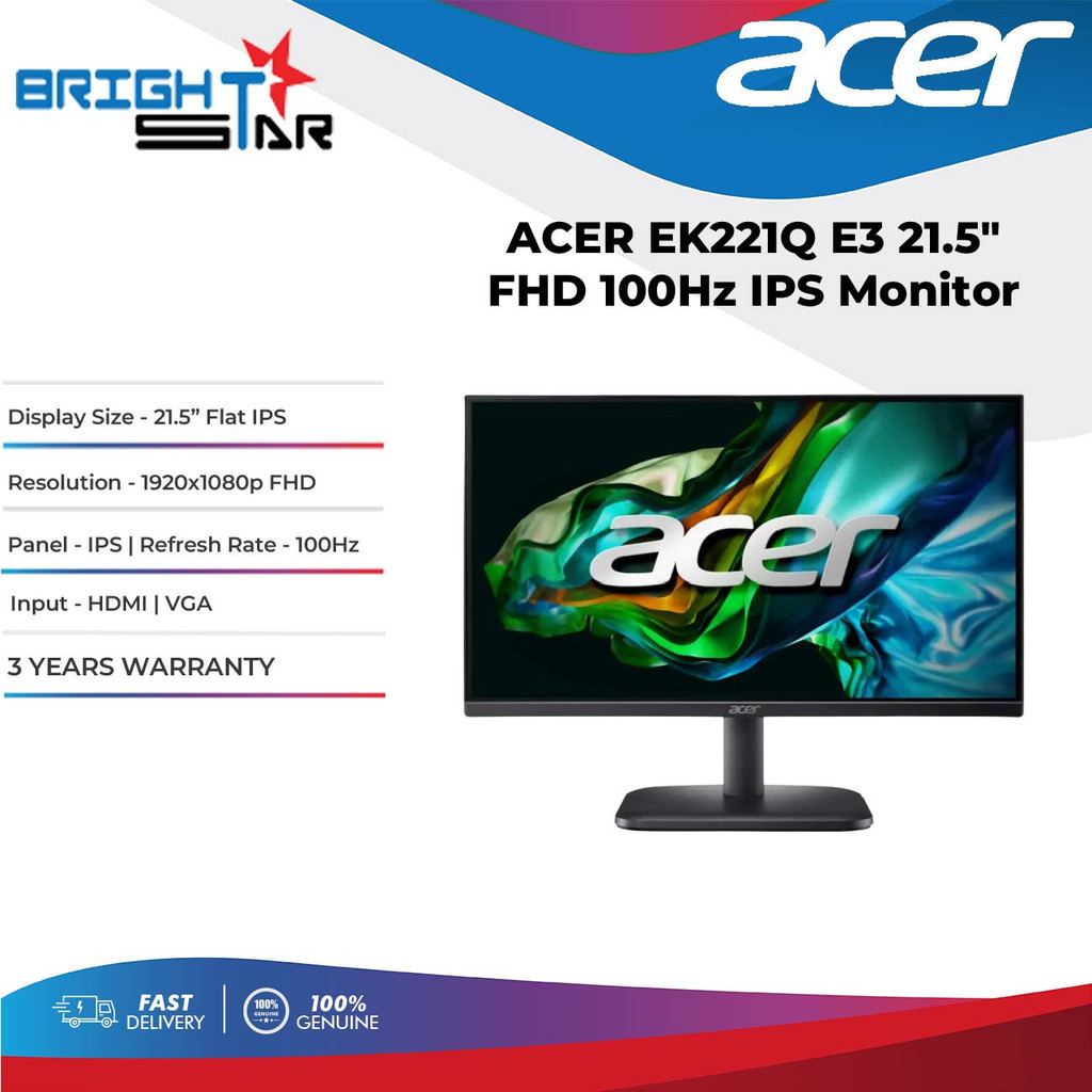 ACER EK221Q E3 21.5" FHD 100Hz IPS Monitor (HDMI/VGA/1ms) | Shopee Malaysia