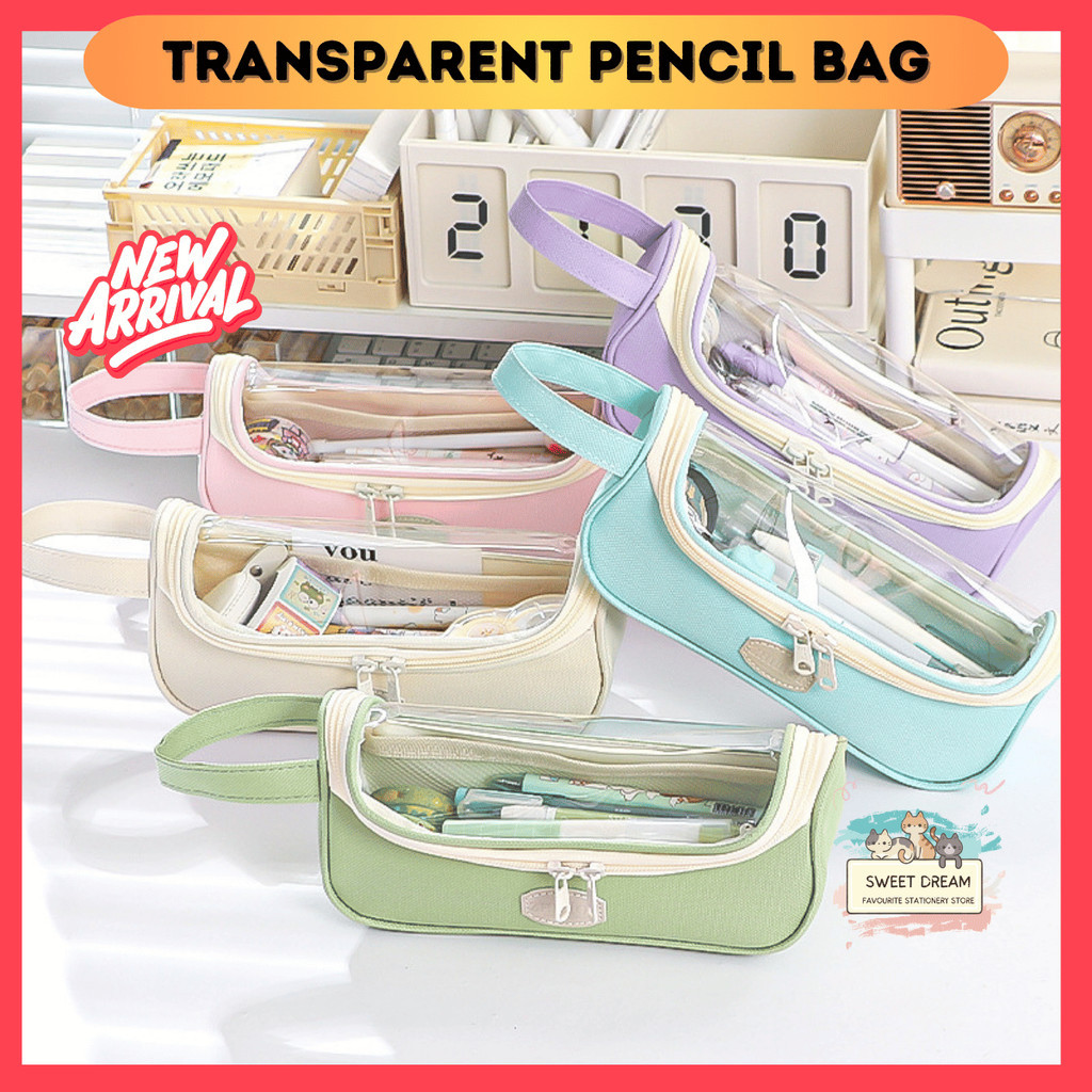 ZHIBIGE Simple Transparent Dual ZIP Pencil BOX Large Storage Pencil Bag ...