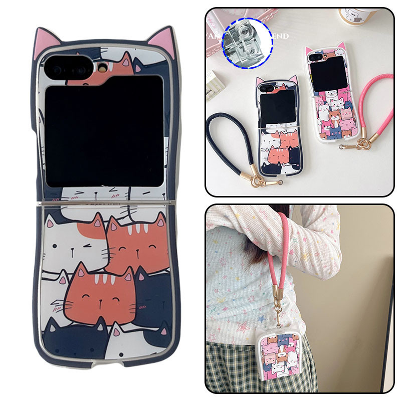 Soft Silicone Cat Ear Phone Case with Leather Bracelet Samsung Galaxy Z ...