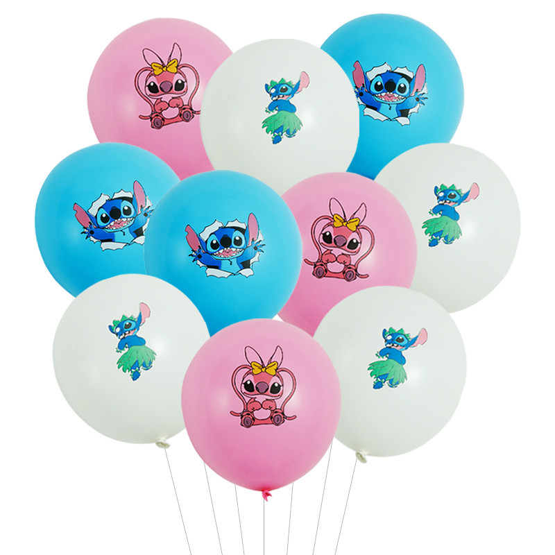 10pcs 12 Inch Disney Cartoon Blue Pink Stitch Latex Balloon Set Lilo ...