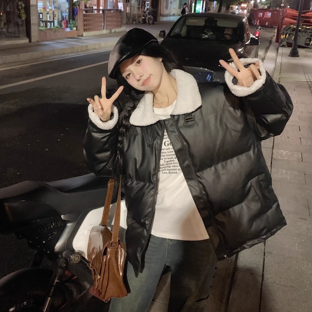 Winter Coat Vintage Black Pu Lamb Wool Coat New Thick Warm Loose Coat ...