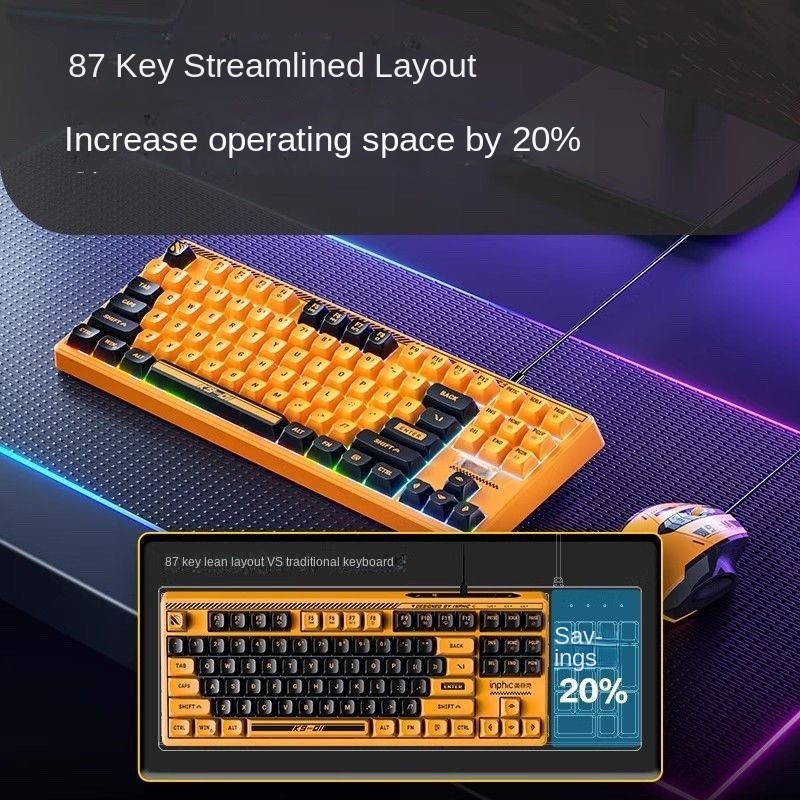 K901 Keyboard Wired Game Office Ergonomic Mute 87 Keys Suitable for ...