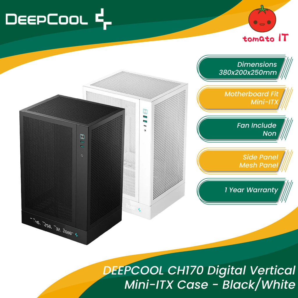 DEEPCOOL CH170 DIGITAL Vertical Mini-ITX PC Case - Black | White | Shopee Malaysia