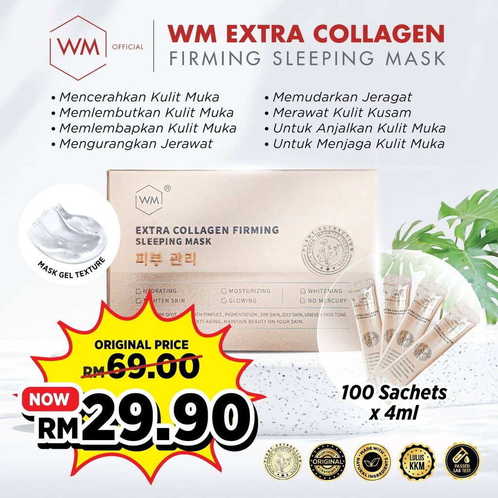 WM EXTRA COLLAGEN FIRMING SLEEPING FACE MASK Kulit Skincare | Shopee ...