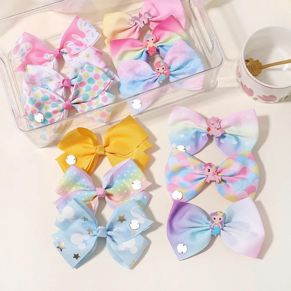 2Pcs Rainbow Mermaid Hair Bow Head Clips For Girls Handmade Fish Scales ...