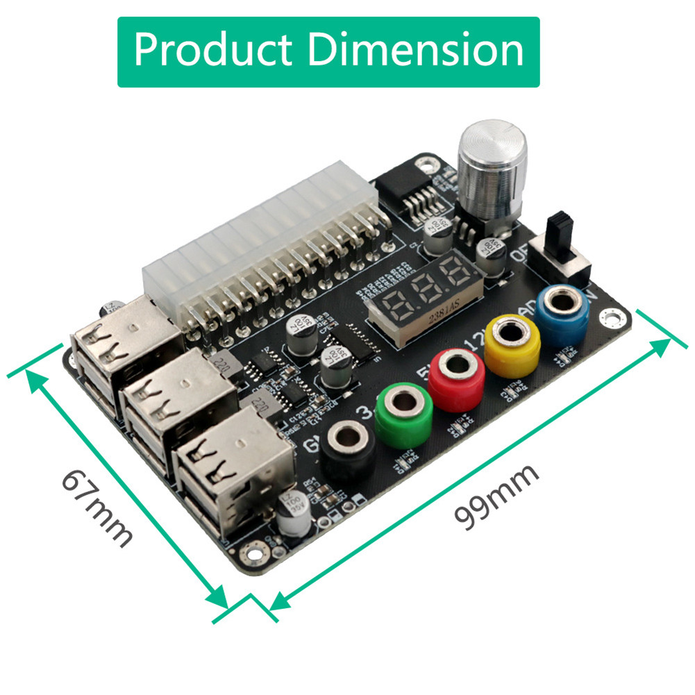 24Pin ATX Power Supply Breakout Board Adjustable Voltage Knob 6 Ports ...