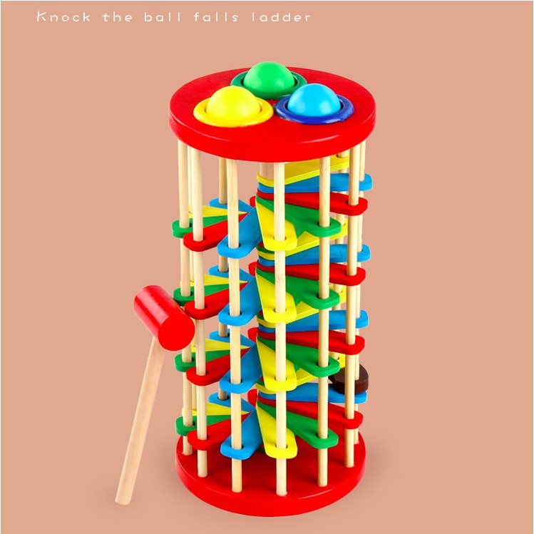 Children's Wooden Toys Knock The Ball Down The Ladder Baby Hand Eye ...