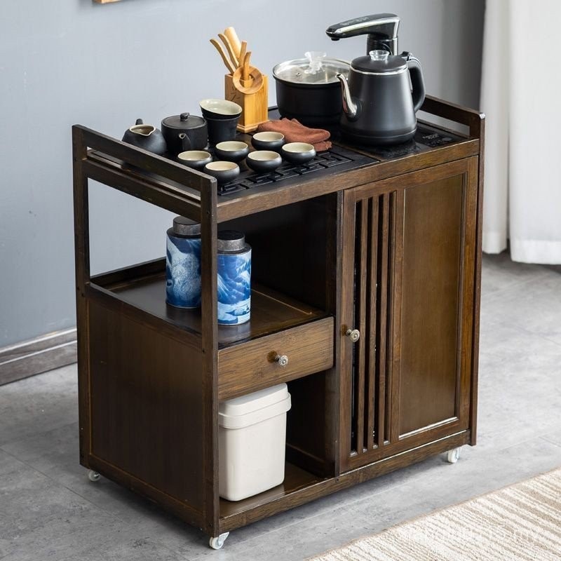 Mobile tea table household small tea table solid wood tea car tea table ...