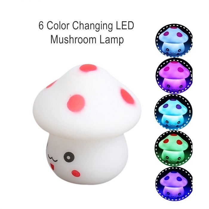 6 Color Changing LED Mushroom Lamp Party Lights Mini Soft Baby Child ...