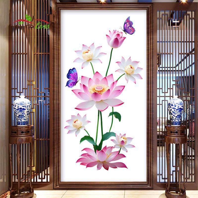[HtongMY] Lotus Wall Sticker 3d Decal Flower Decals for Living Room ...