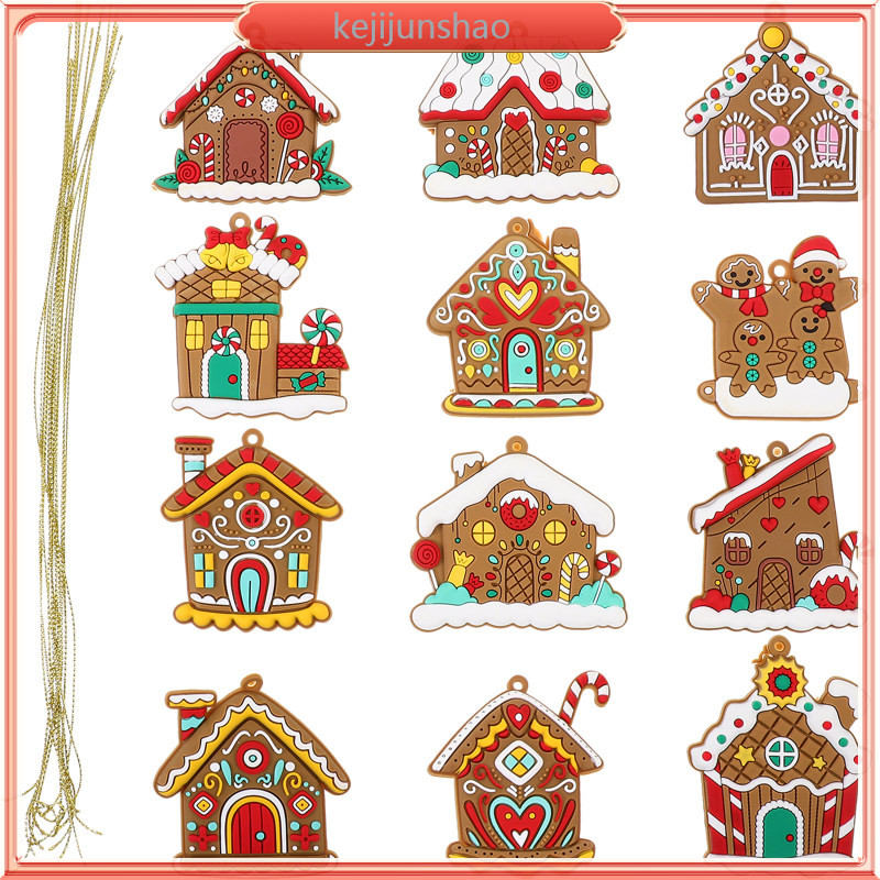 12 Pcs Christmas Gingerbread House Decorations Tree Hanging Lighted ...