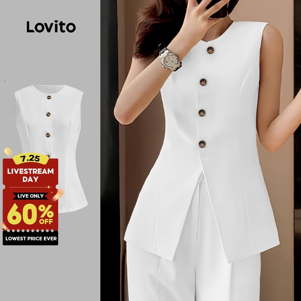 Lovito Elegant Plain Button Tank Top for Women L133ED921 | Shopee Malaysia