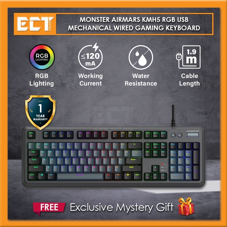Monster Airmars KMH5 RGB USB Mechanical Wired Gaming Keyboard with ...