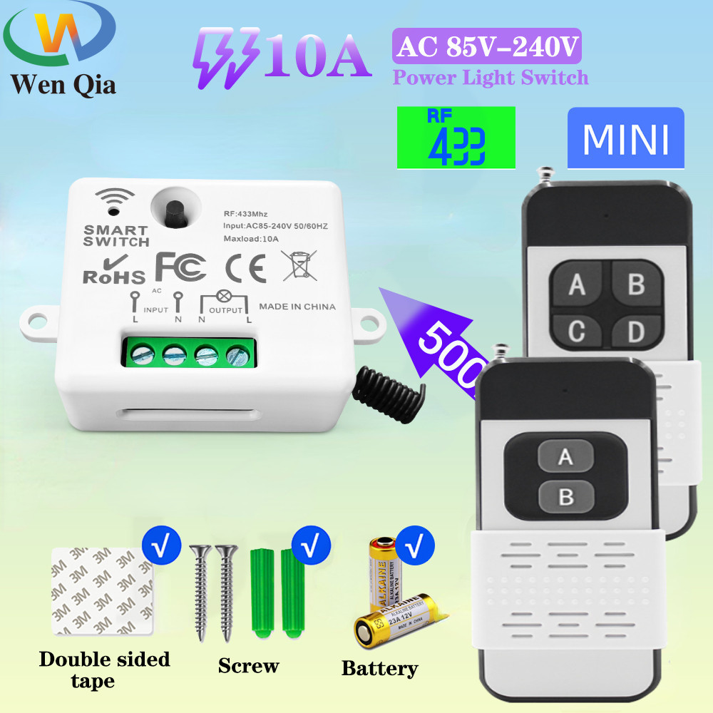 433MHz Wireless Remote Control Transmitter 500m AC 220V 1CH Receiver ...