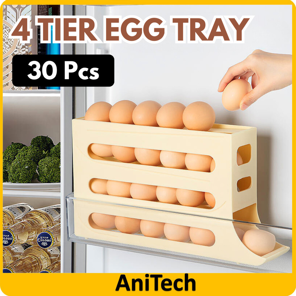 [MY] 30 Grids Egg Storage Organizer/ 3 Tier Egg Rack Tray/ Automatic ...